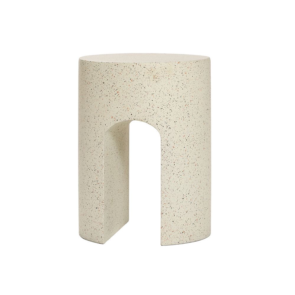 LuxenHome Outdoor Side Table,18'' Mod Cream Cement Small Accent Table ...