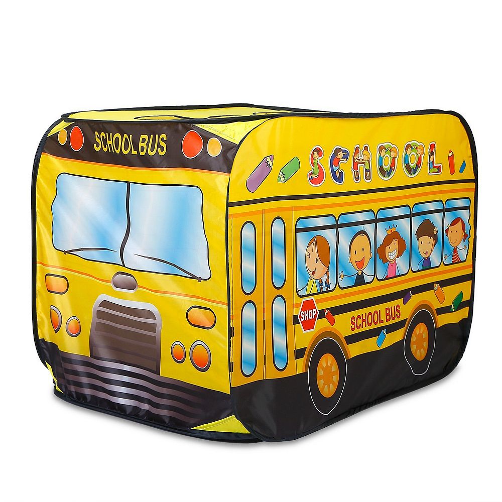 Kids, Yellow, Play Tent Foldable Pop-up School Bus With Carry Bag