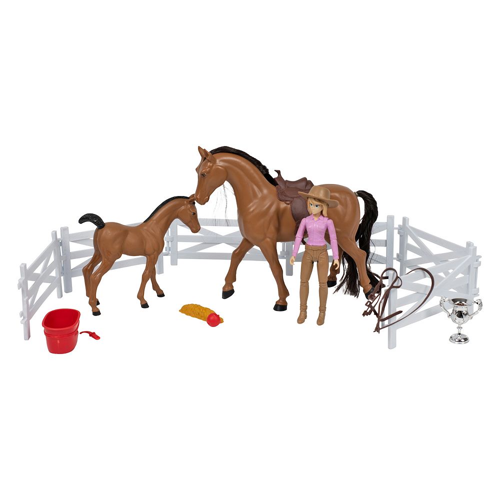 New Ray Valley Ranch 1:9 Scale Horse 12-Piece Playset - Brown