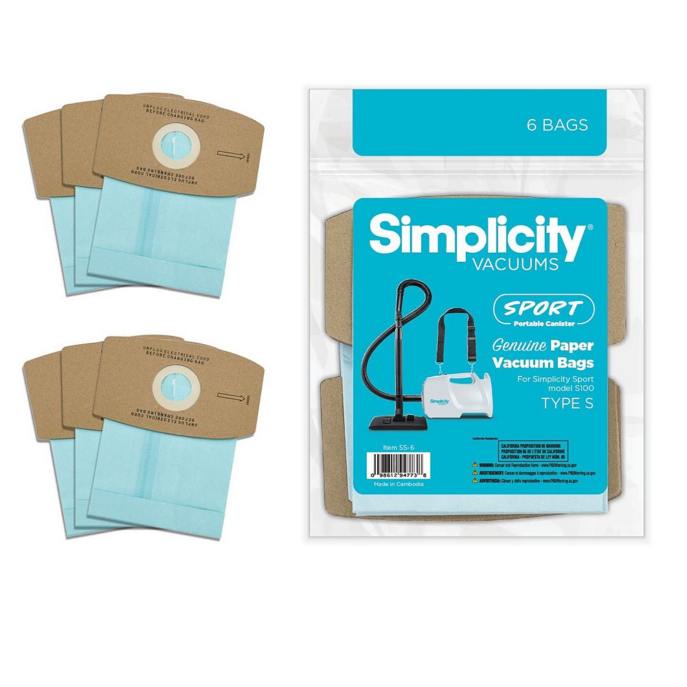 Simplicity Vacuums S100 Sport Paper Dust Bags 6-Pack