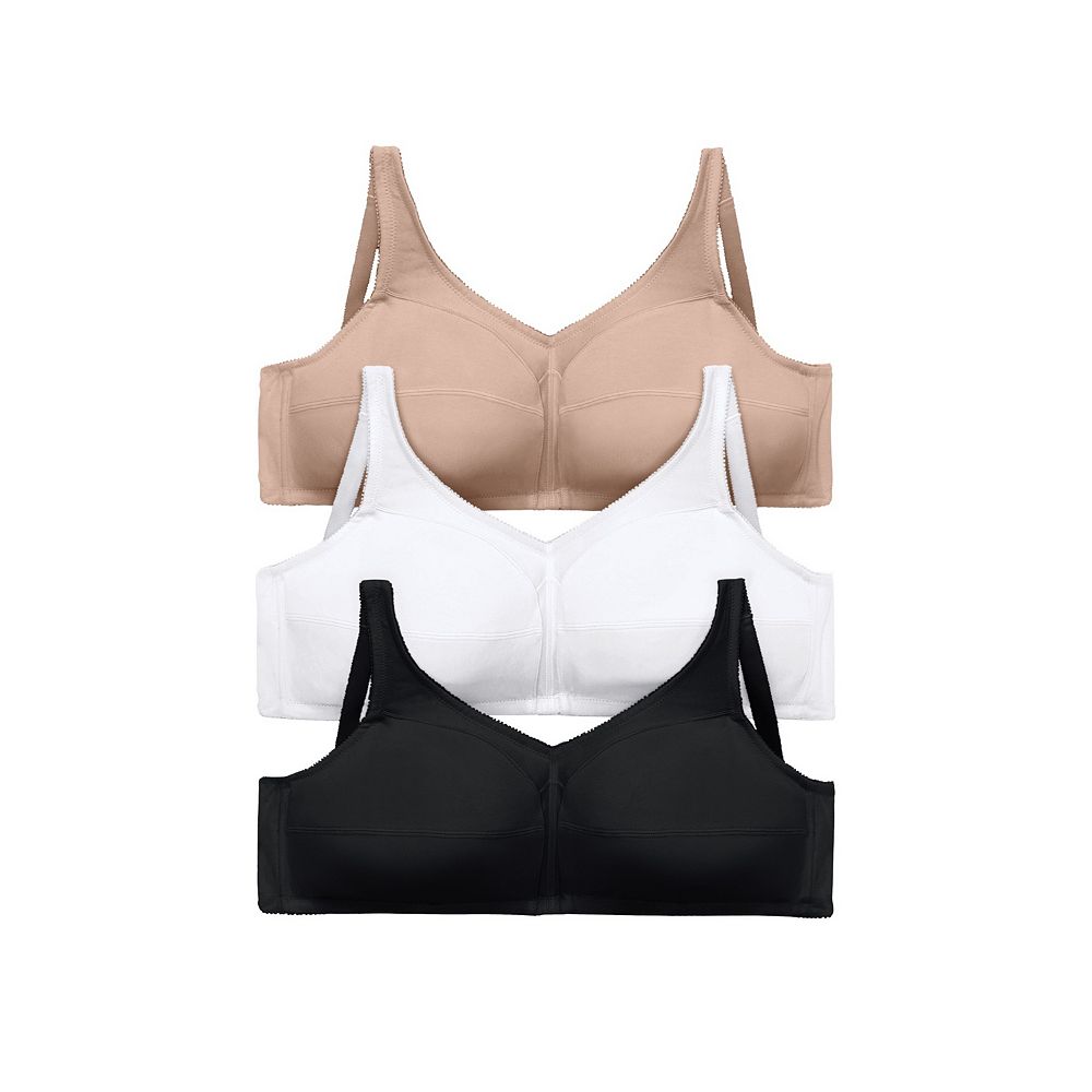 Comfort Choice Women's Plus Size 3-Pack Front-Close Cotton Wireless Bra