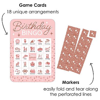 Big Dot Of Happiness Pink Rose Gold Birthday Cards & Markers Birthday Party Bingo Game 18 Ct