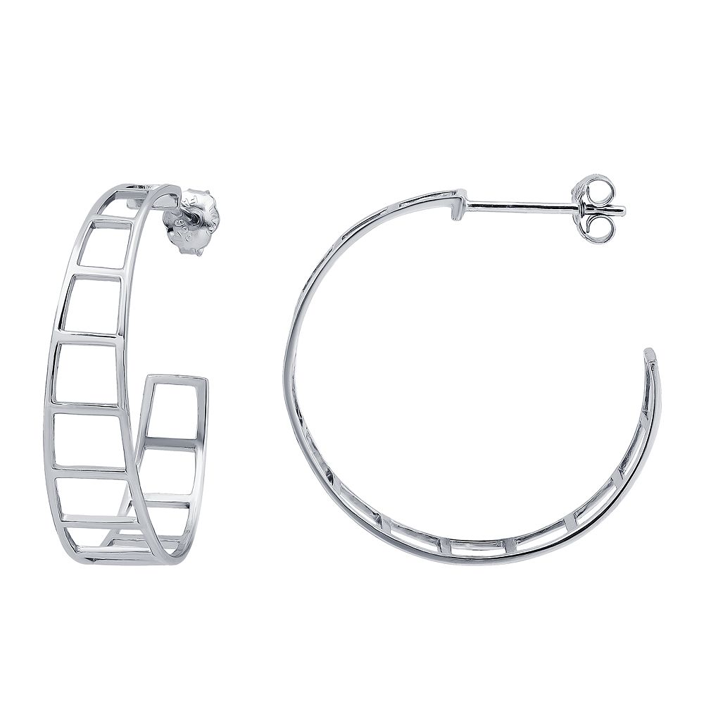 Aleure Precioso Sterling Silver Graduated Ladder Hoop Earrings