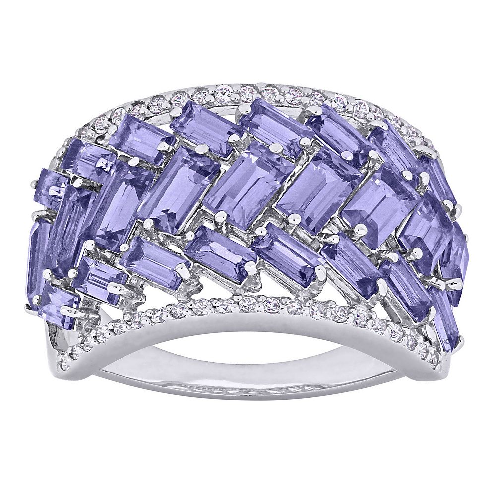 Stella Grace Sterling Silver Tanzanite & White Topaz Multi-Row Ring
