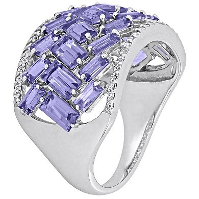 Stella Grace Sterling Silver Tanzanite & White Topaz Multi-Row Ring