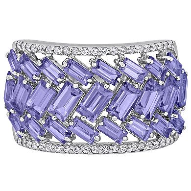 Stella Grace Sterling Silver Tanzanite & White Topaz Multi-Row Ring