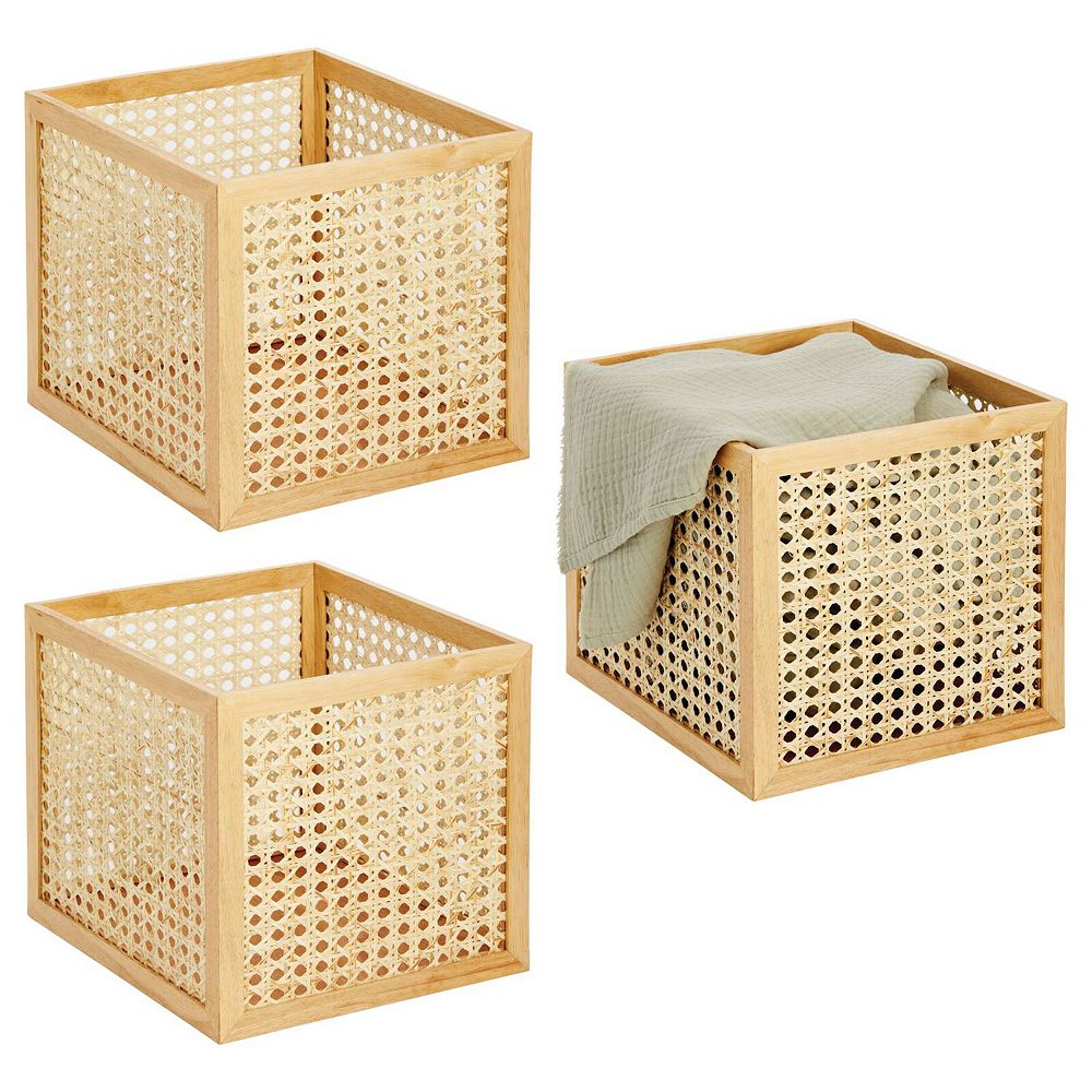 mDesign Natural Cane Square Storage Organizer Bin, 3 Pack, Natural