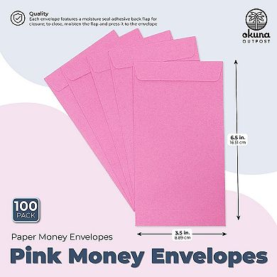 100 Pack Money Envelopes for Cash, Payroll, Money Saving, Pink, 6.5 x 3 ...