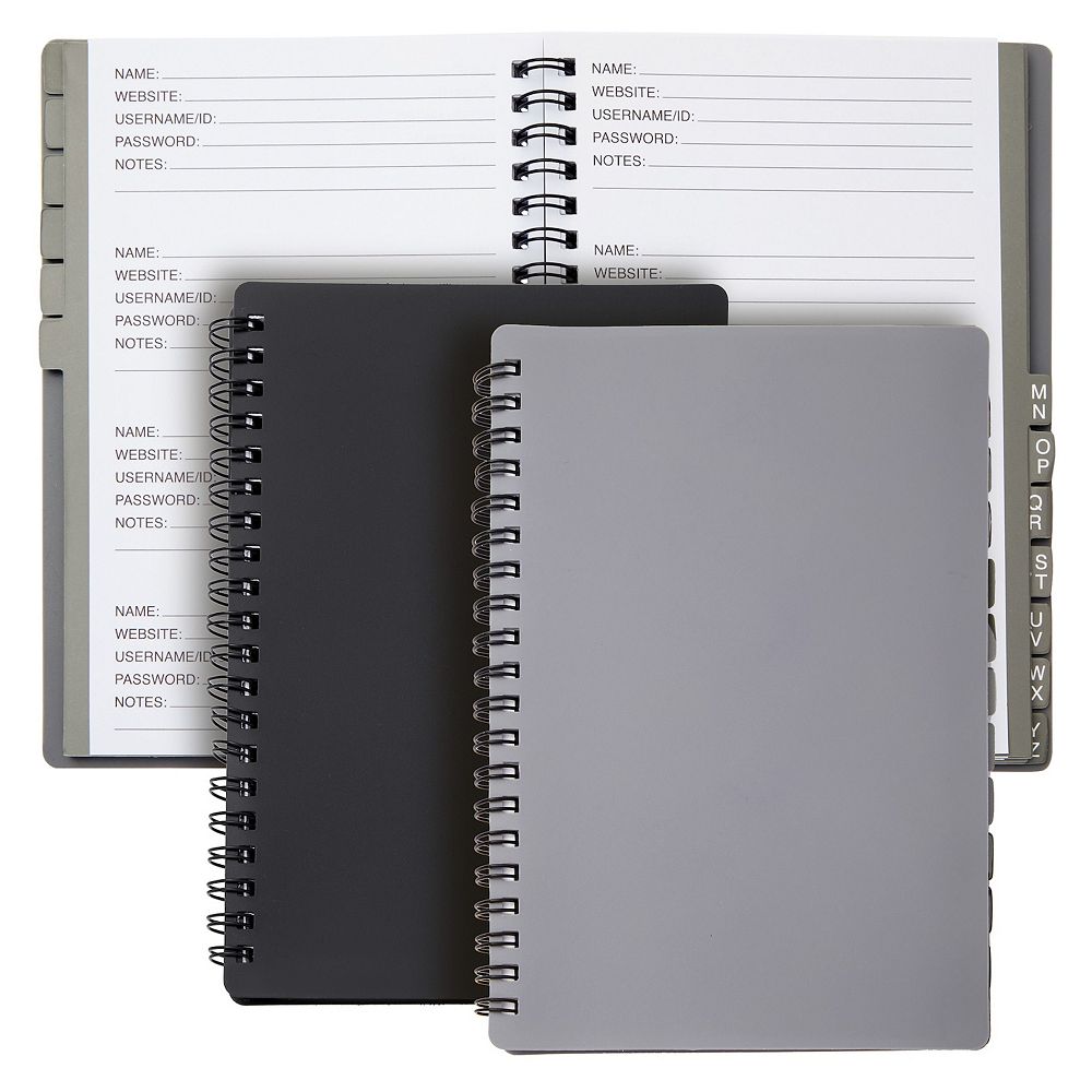 Set Of 2 Spiral Internet Password Book, Keeper Manager Notebook, 80 Pages