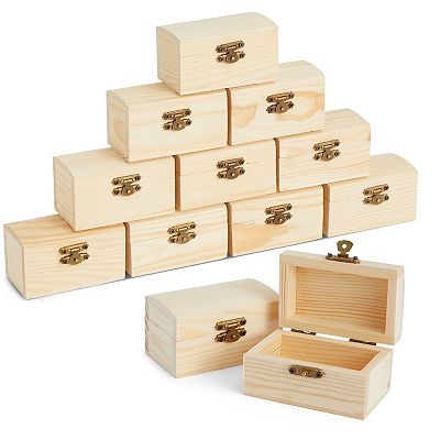 12 Pack Unfinished Wooden Boxes For Crafts Treasure Chest With Lid And Clasp