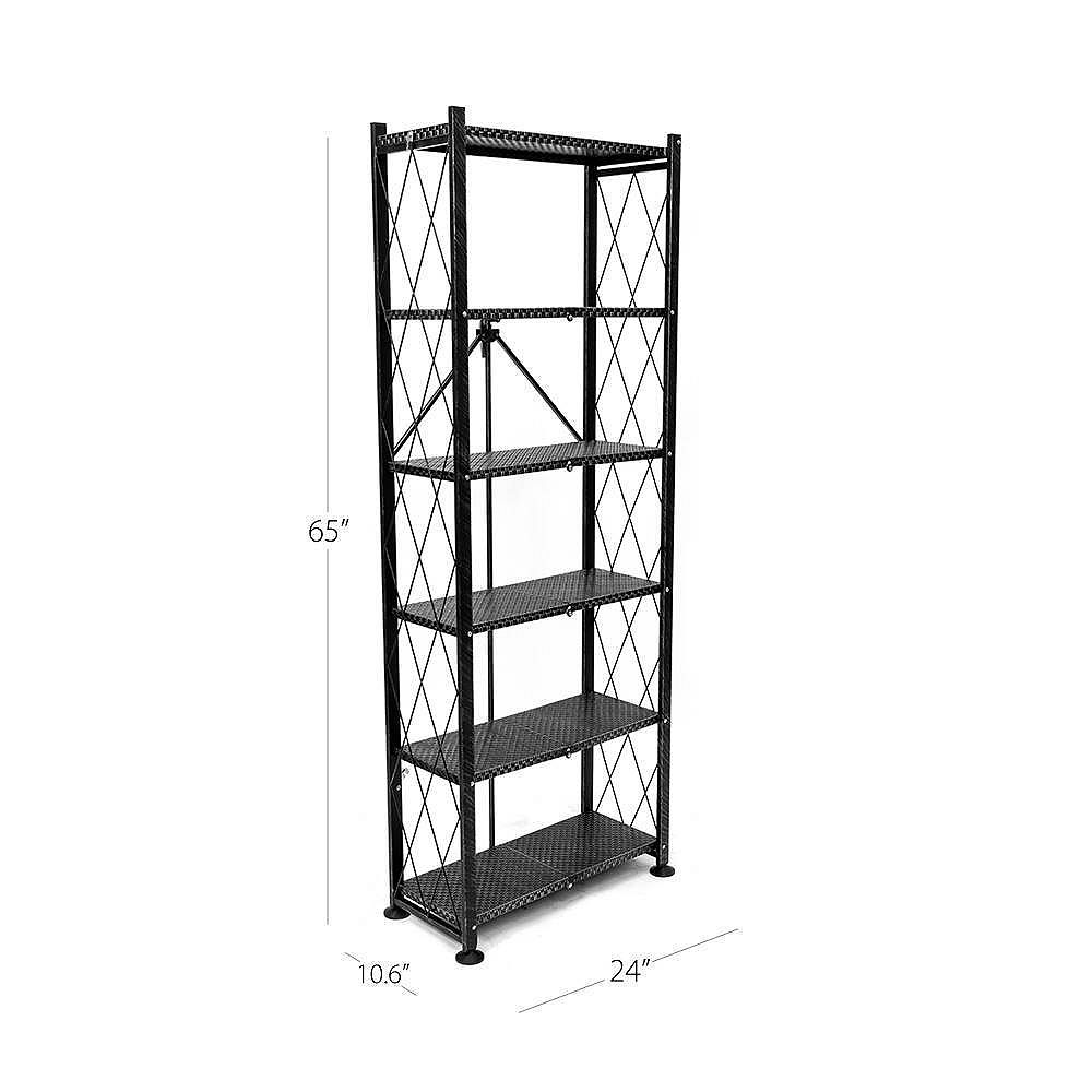Origami 6 Shelf Open Styled Organizational Deco Rack Bookshelf, Sleek Black