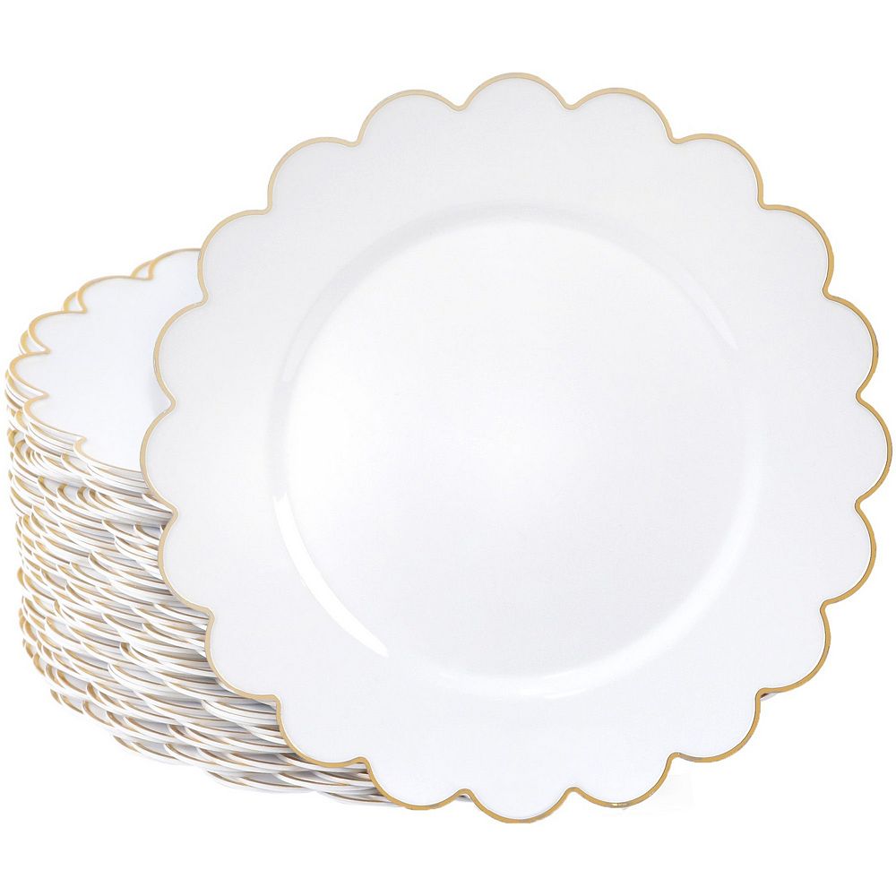 White Plastic Plates With Gold Scalloped Edge (9 Inches, 50 Pack)