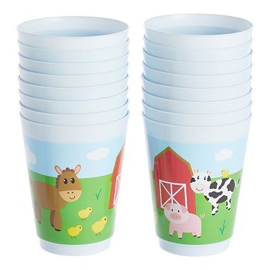 16 Pack 16 Oz Farm Animal Cups For Birthday Supplies, Party Favors, Plastic