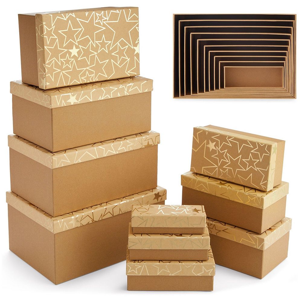 Gold Star Nesting Boxes With Lids, 10 Assorted Sizes (10 Pack)