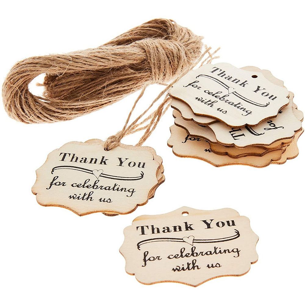 100x Wood Thank You Tags Twine for Wedding and Baby Shower Party Favors