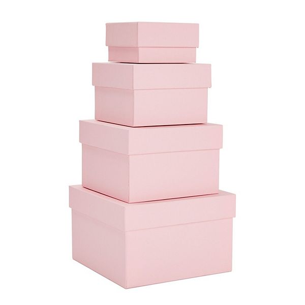 4 Pack Square Nesting Gift Boxes, Decorative Boxes With Lids In 4 Sizes, Pink