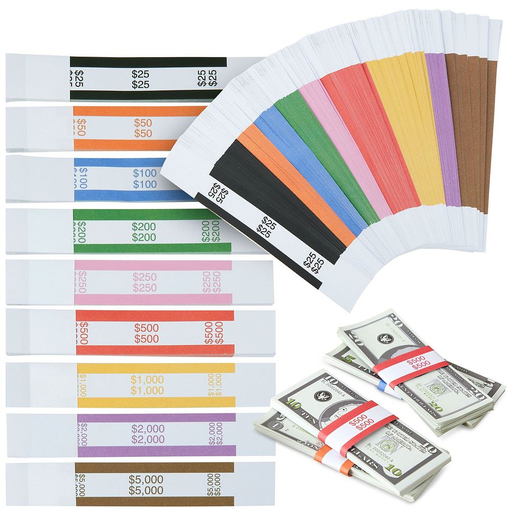 300 Pack Self-adhesive Money Bands For Cash, Aba Standard Colors, 7.75 ...