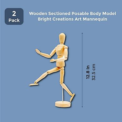2 Pack Drawing Wooden Mannequin Figures For Artist, Posable Body Model ...