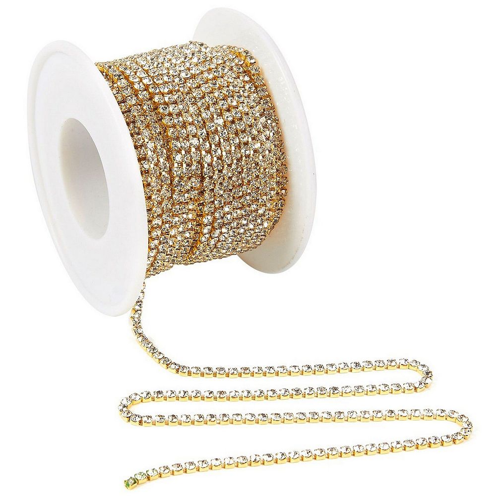 11 Yards Rhinestone Chain, Gold Trim String For Diy Jewelry Making, 2mm