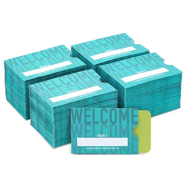 500 Pack Hotel Key Card Envelopes, Welcome Guests (teal, 2.4x3.5 In)
