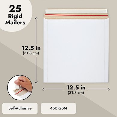25 Pack 12.5x12.5 Rigid Mailers For Shipping Photos, Documents, Calendars