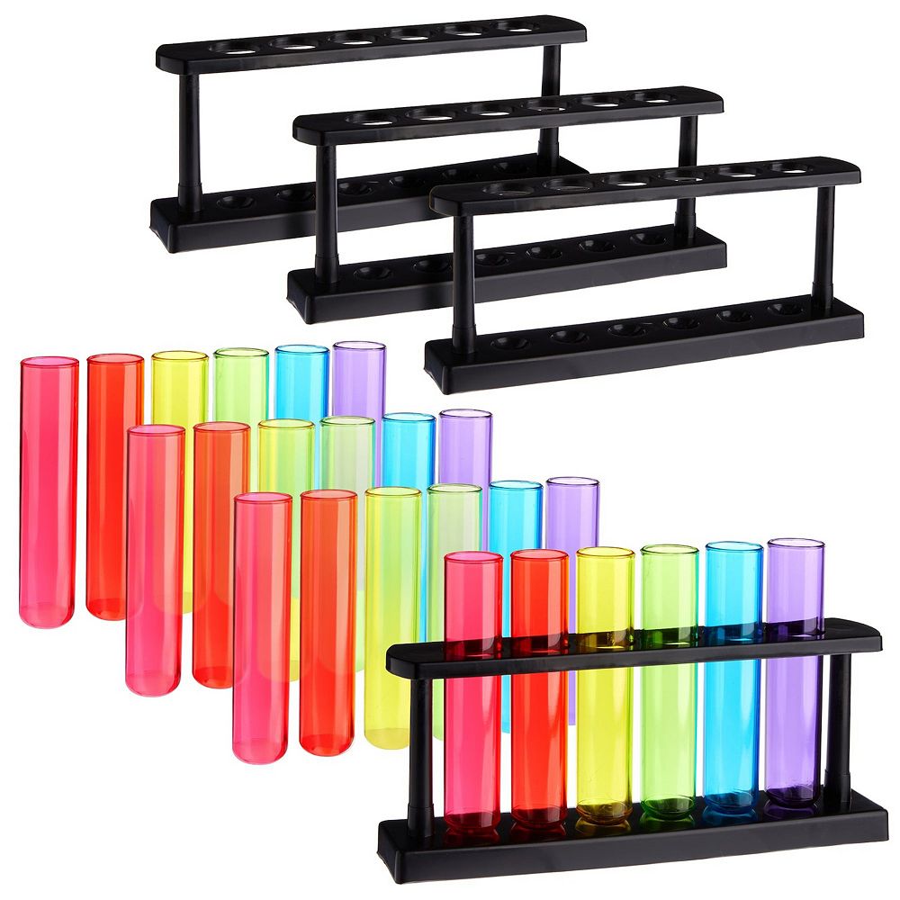 4 Pack Plastic Test Tubes With Rack For Parties, Plant Propagation, 1.5oz