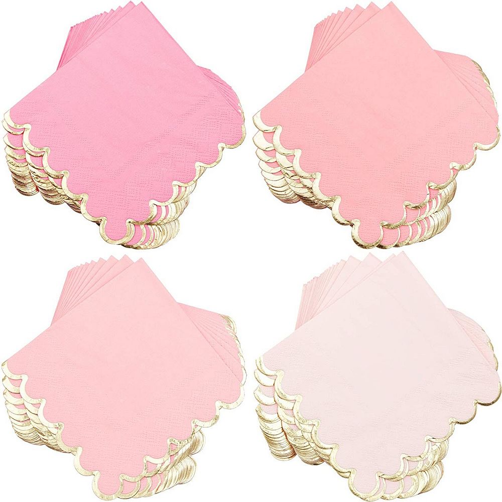 100 Pack Scalloped Pink Party Napkins, 4 Pink Shades For Baby Shower, 5 ...