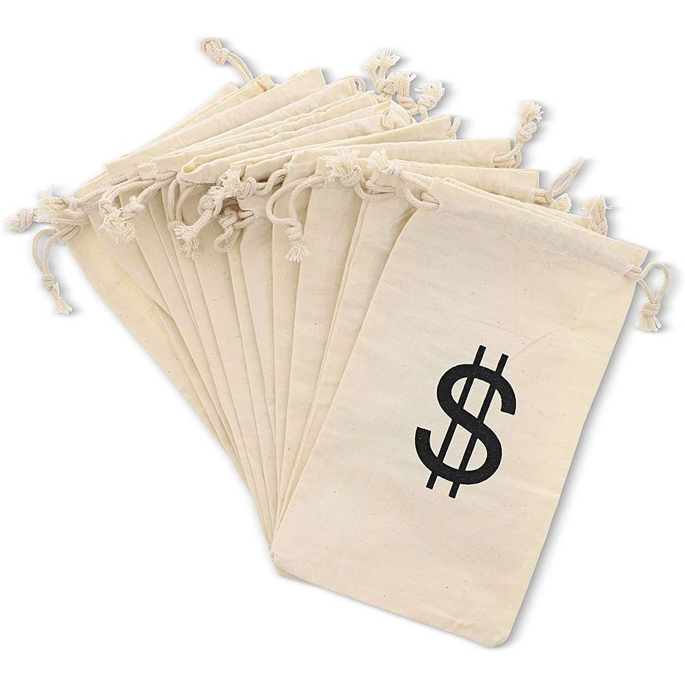 12 Pack Money Dollar Sign Party Favor Bags Drawstring Gift Bag Pirate ...