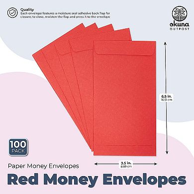 100 Pack Red Kraft Paper Money Saving Envelopes For Cash Gift Budgeting ...
