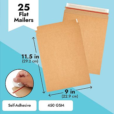 25 Pack Flat Rigid Mailers, Kraft Paper Material Cardboard Envelopes ...