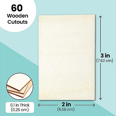 60 Pack Unfinished Wood Rectangles For Crafts, 2x3 Wooden Pieces For ...