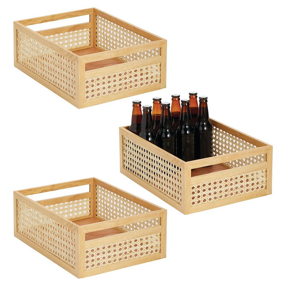 mDesign Large Natural Cane Kitchen Storage Bin with Handles, 3 Pack ...
