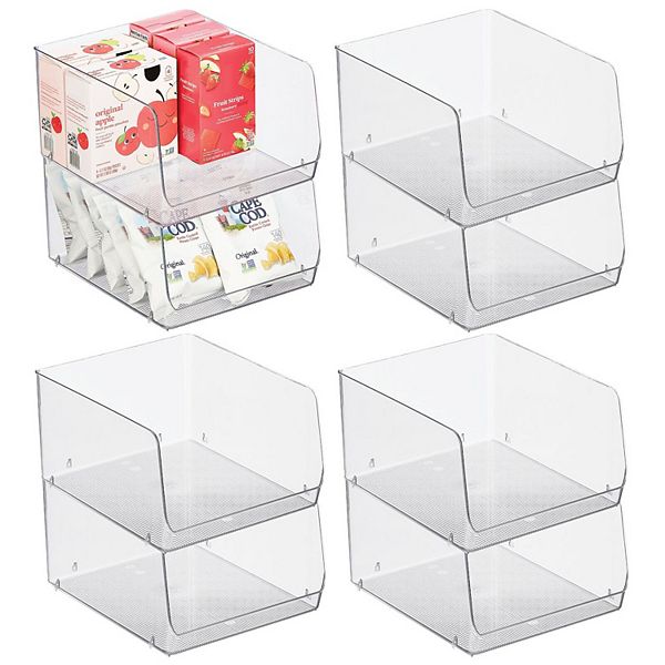 mDesign Wide Stackable Plastic Food Storage Organizer Bin - 8 Pack - Clear