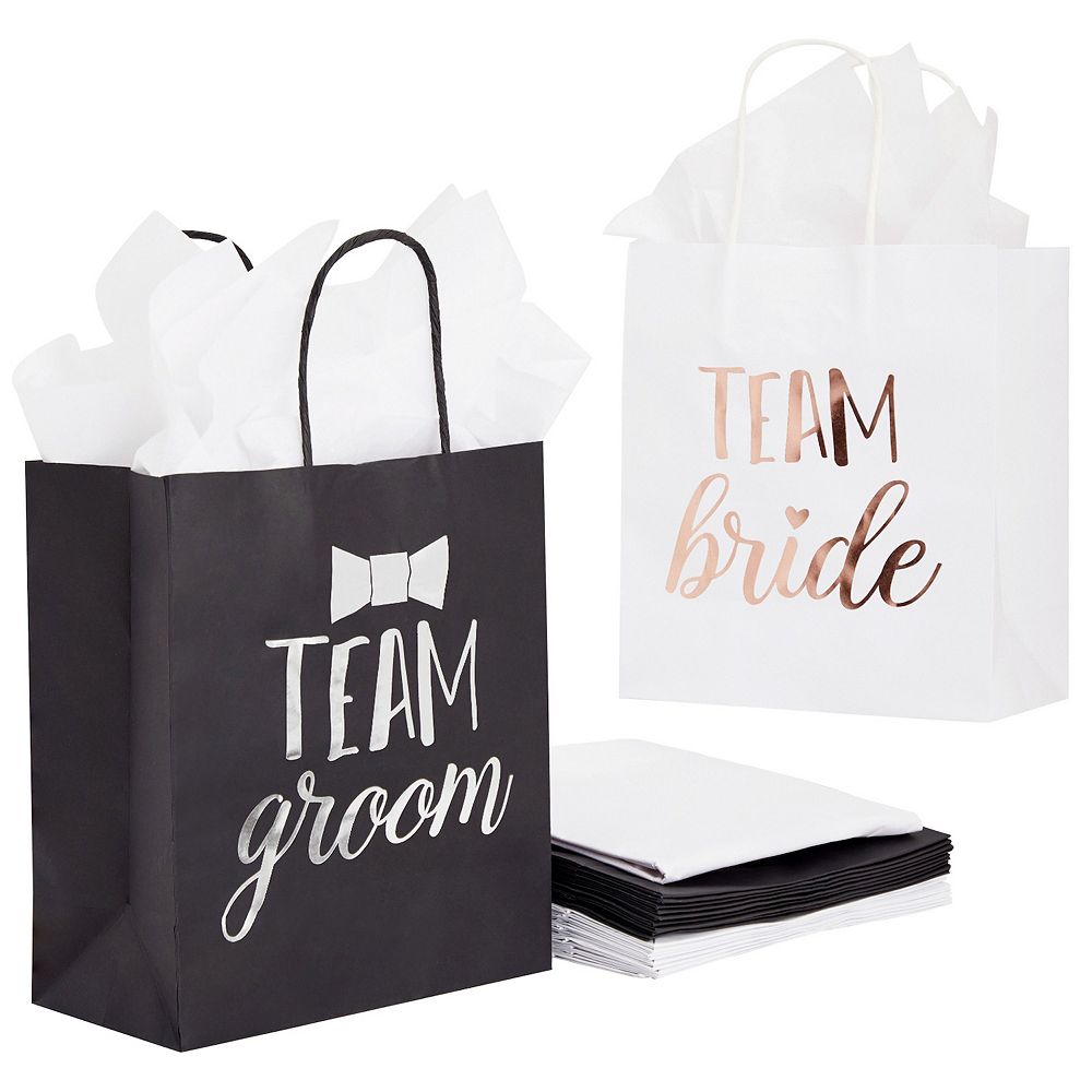 20 Pack Bride And Groom Gift Bags With Tissue Paper For Wedding, 8 X 4 ...