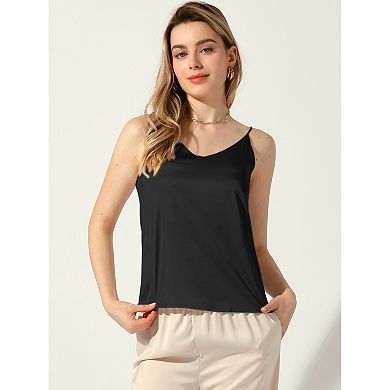 Women's Silk Satin Tank Tops V Neck Camisole Spaghetti Strap Top Summer Basic Blouse