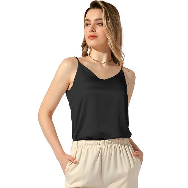 Women's Silk Satin Tank Tops V Neck Camisole Spaghetti Strap Top Summer Basic Blouse