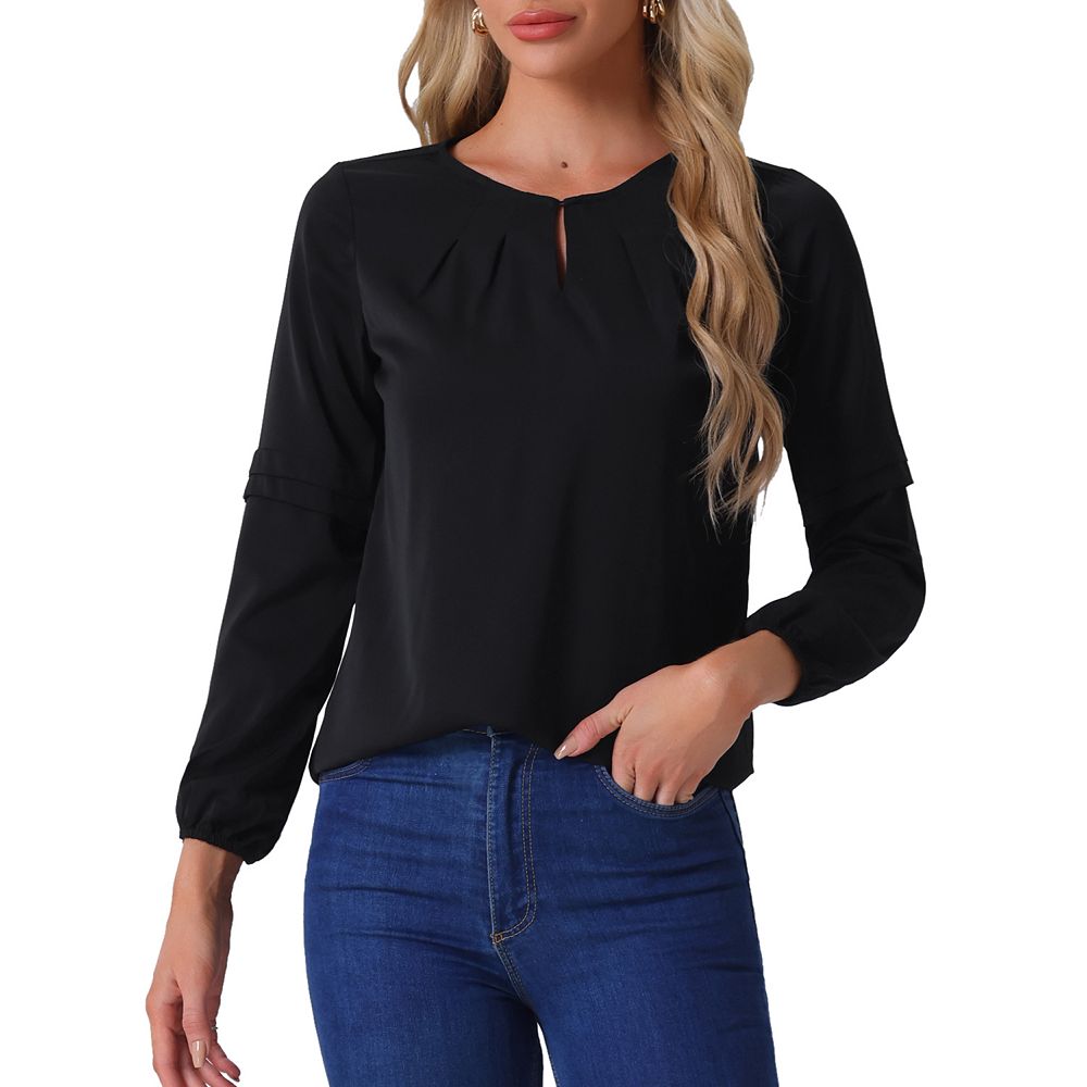 Women's Work Tops Chiffon Shirt Long Sleeve Keyhole Neck Elegant Blouse