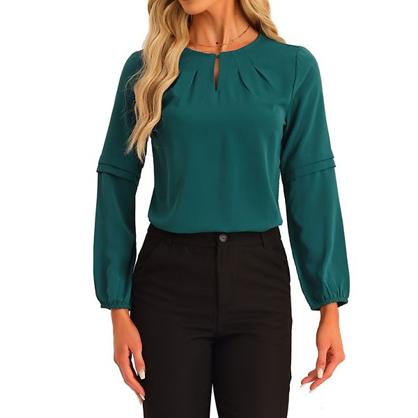 Women's Work Tops Chiffon Shirt Long Sleeve Keyhole Neck Elegant Blouse