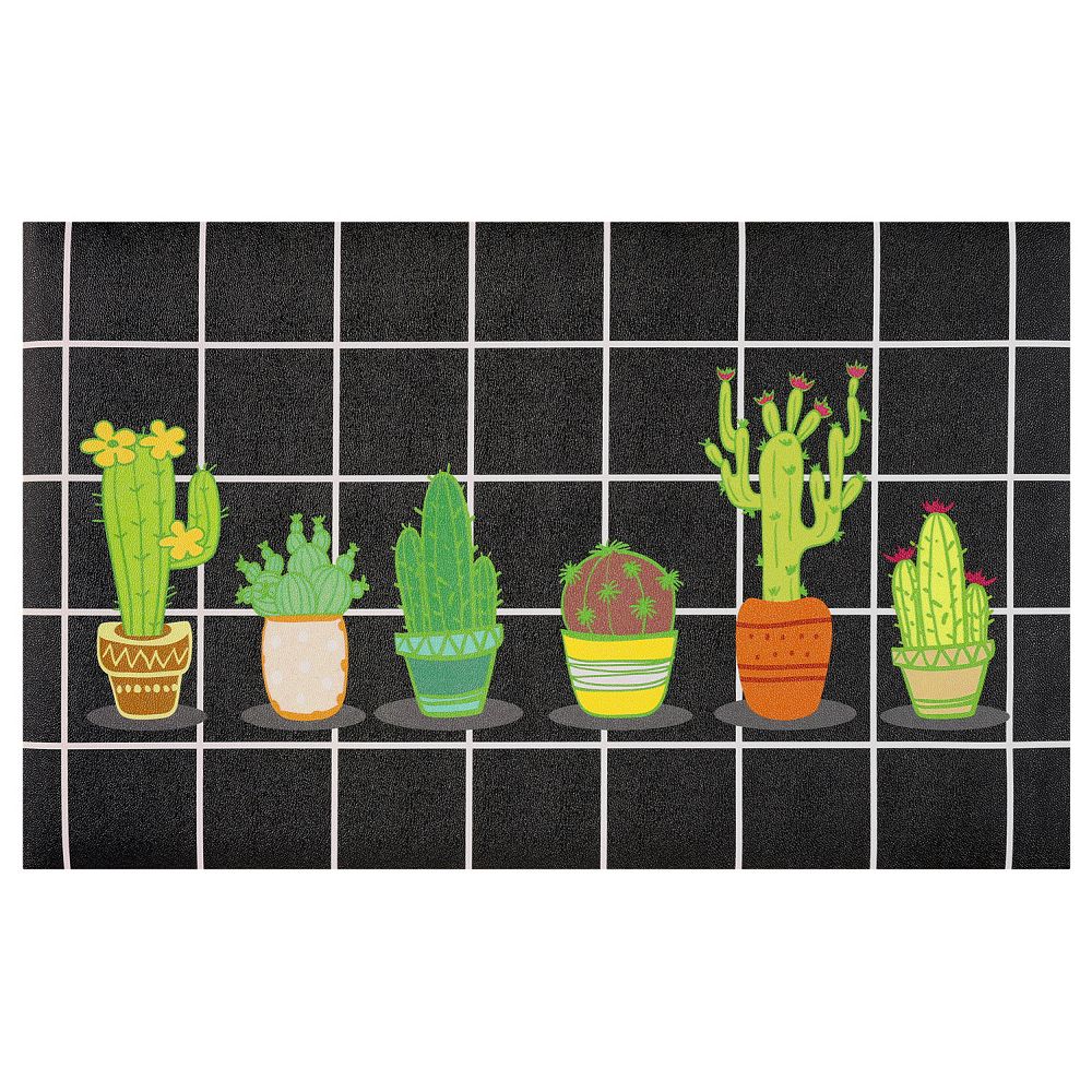 1pc Cactus Kitchen Rug, Summer Farmhouse Decorations Black Pattern Runner Rugs 20" X 32"