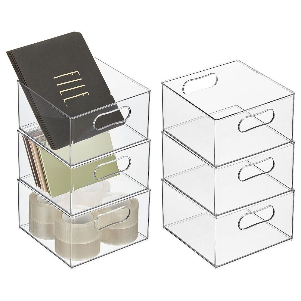 mDesign Plastic Stackable Office Storage Organizer Bin w/ Handles, 6 ...