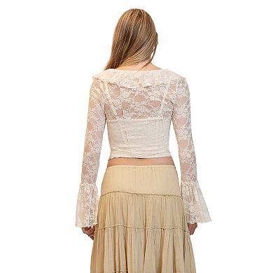 Juniors' madden girl Tie Front Cascade Ruffle Neck Cardigan