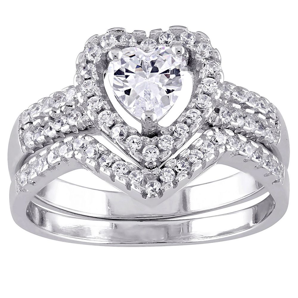 Stella Grace Sterling Silver Cubic Zirconia Heart Bridal Ring Set