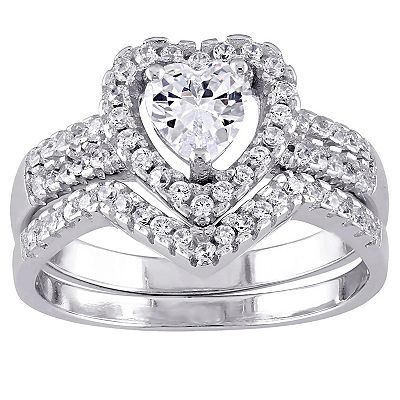 Stella Grace Sterling Silver Cubic Zirconia Heart Bridal Ring Set Women s Size 9