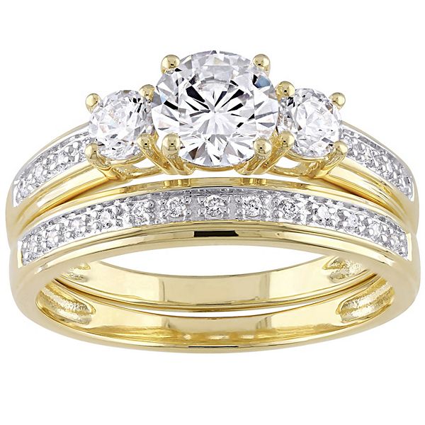 Stella Grace 18k Gold Over Silver Cubic Zirconia 3-Stone Bridal Ring Set