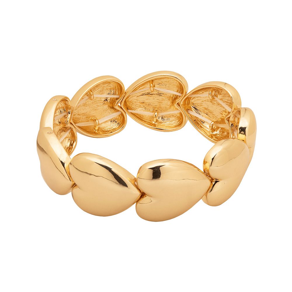 LC Lauren Conrad Gold Tone Puff Heart Icon Stretch Bracelet