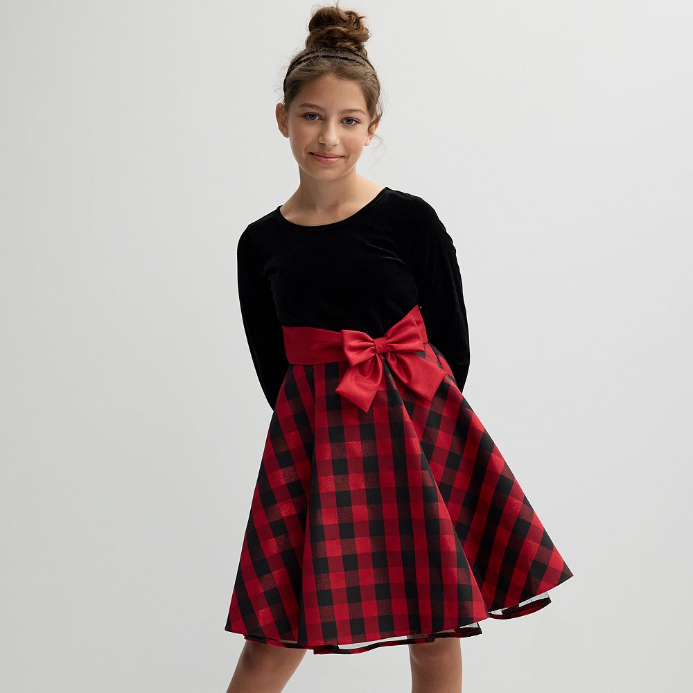 Girls 4-20 Bonnie Jean Buffalo Taffeta Flare Dress in Regular & Plus Size