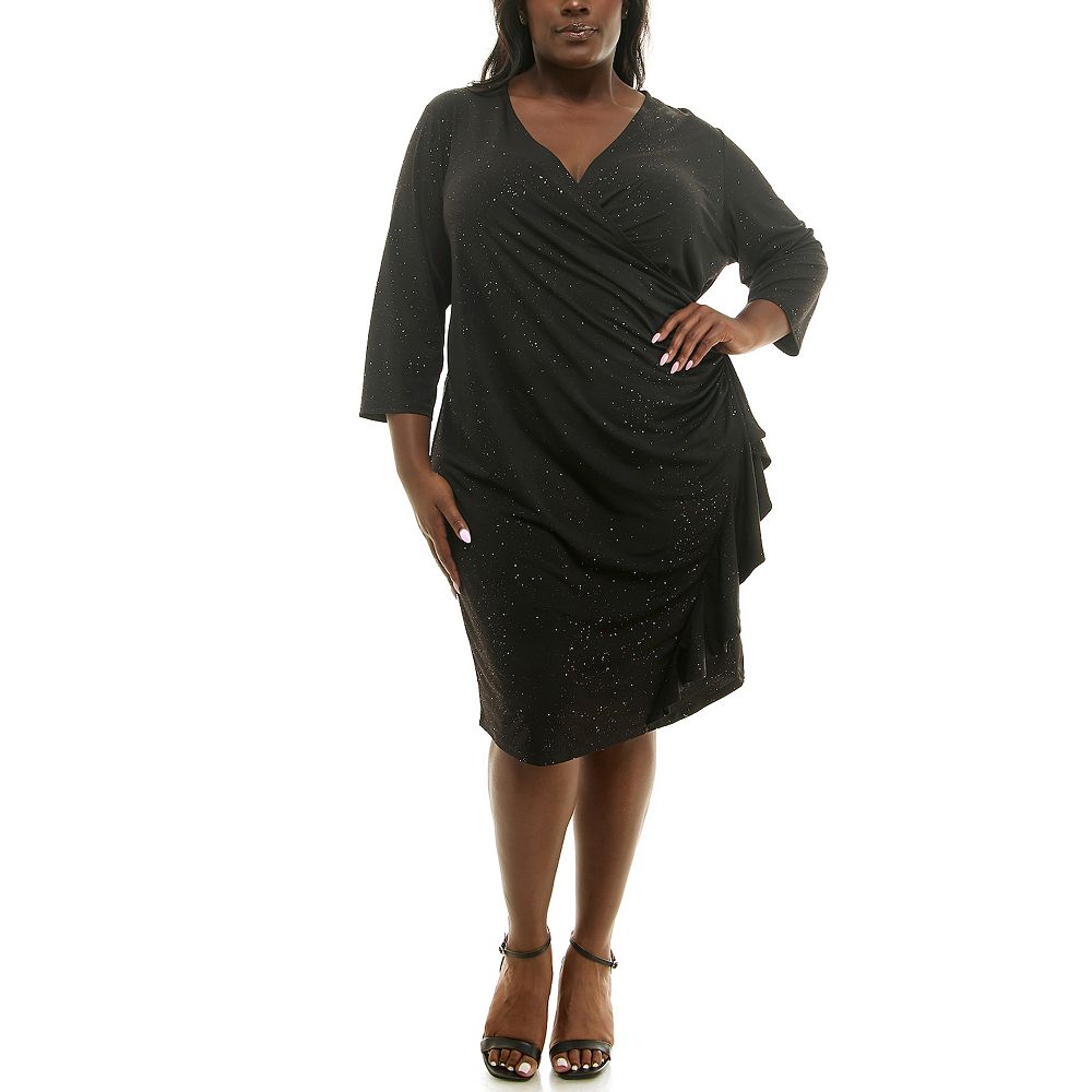 Plus Size Nina Leonard Wrap Ruffle Dress