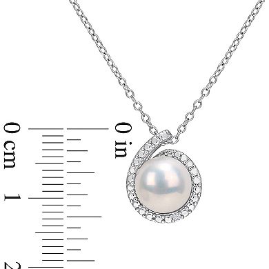 Stella Grace Sterling Silver Freshwater Cultured Pearl & Diamond Accent Halo Pendant Necklace