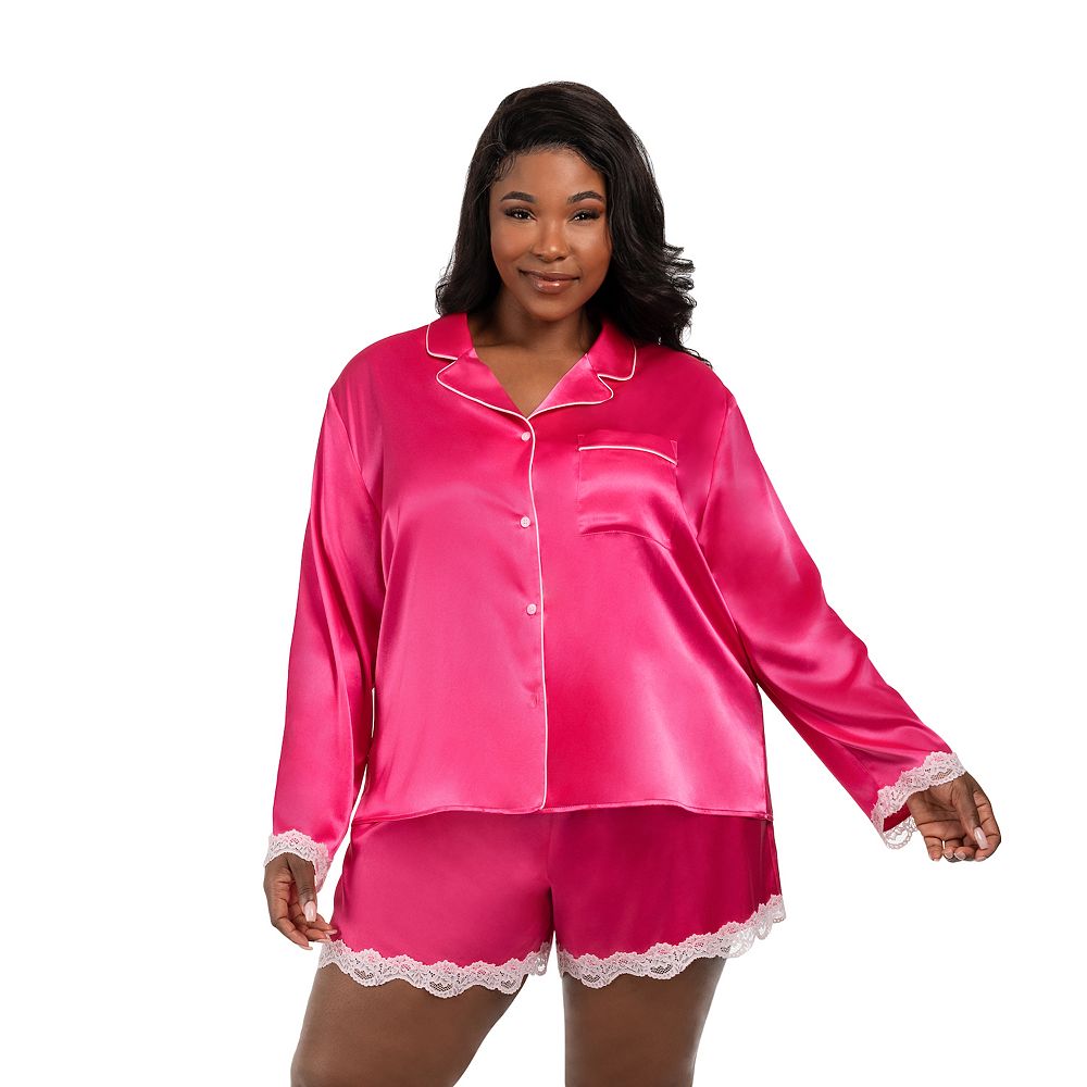 Plus Size Lilac+London 2-Piece Long Sleeve Pajama Top & Pajama Shorts Set