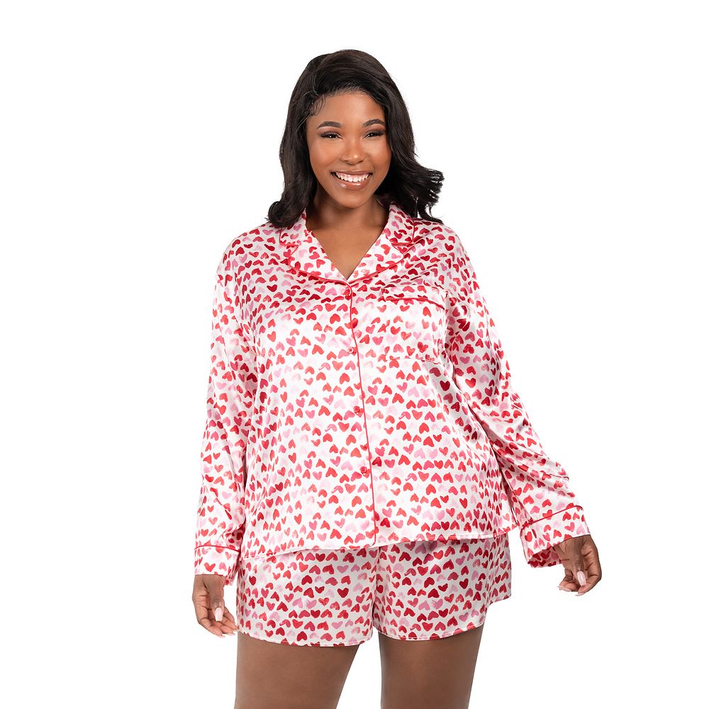 Plus Size Lilac+London 2-Piece Long Sleeve Pajama Top & Pajama Shorts Set